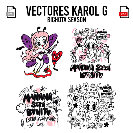 PACK Vector KAROL G x4 EPS-PDF-PNG - Bichota Season - Cesar BENEGAS...