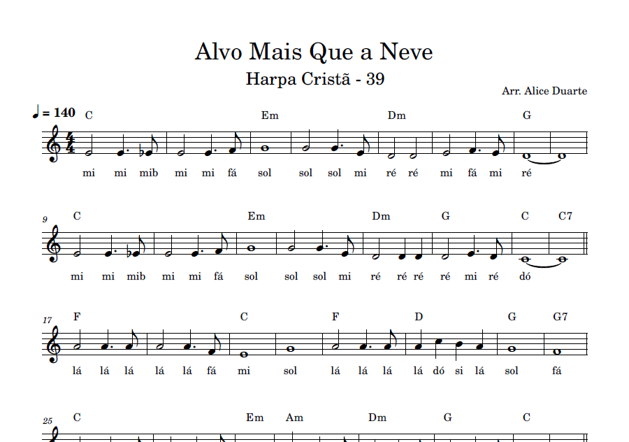 Alvo Mais Que a Neve (Harpa Cristã - 39) - Partitura Facilitada em ...