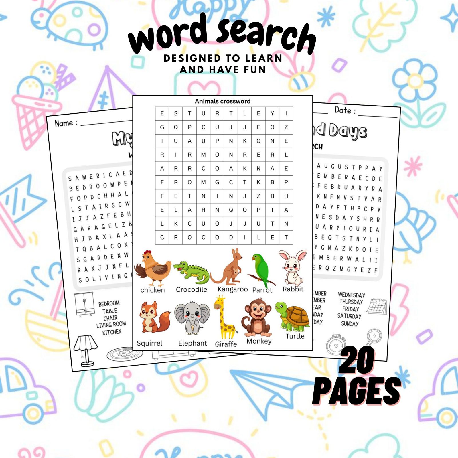 Word Search Activities for kids - 20 Printable Word Puzzle Pages
