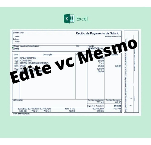 CONTRA CHEQUE FÁCIL EDITAVEL EXCEL - Joselita Lima da glória da S...