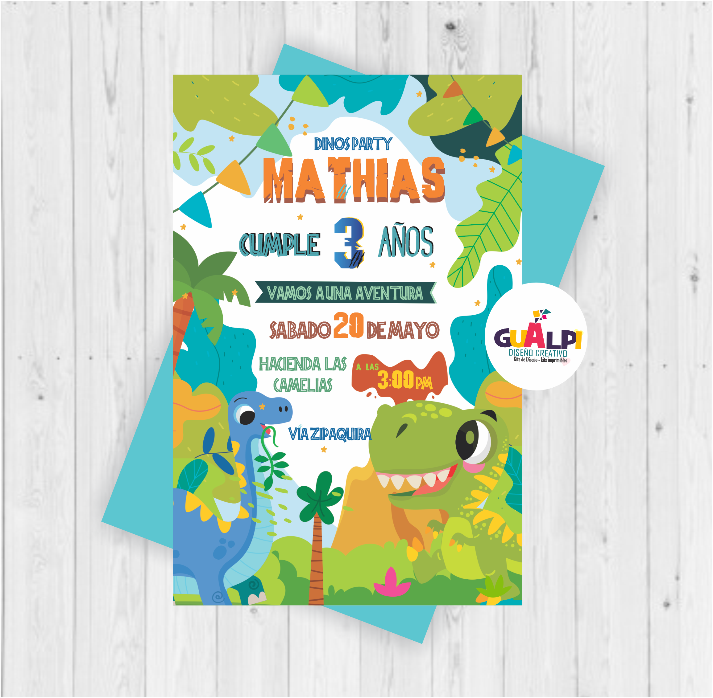 Invitación Digital Dinosaurios Gualpi Digital Hotmart