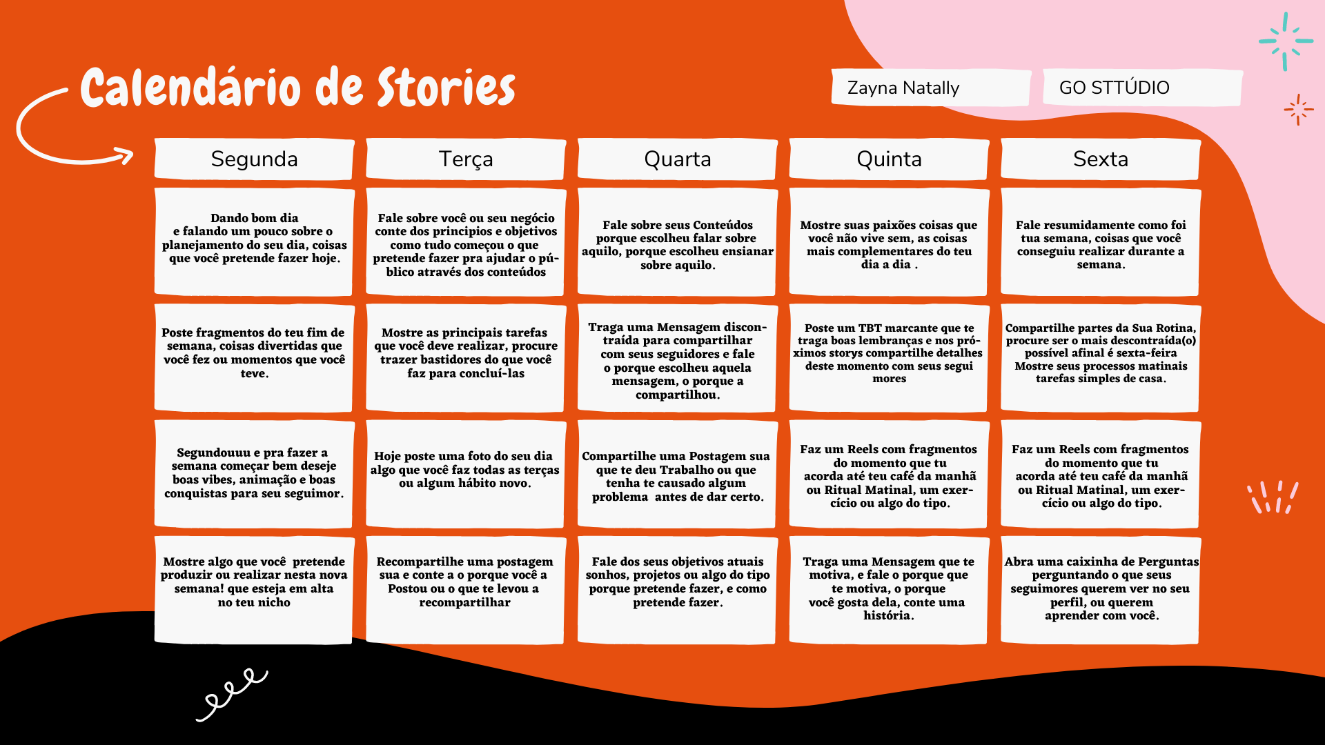 Calendário de Stories