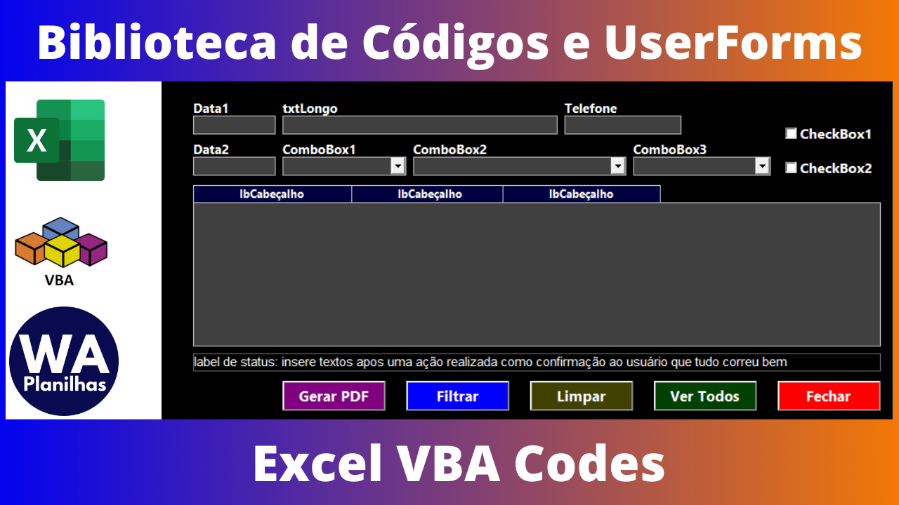Biblioteca de Codigos e Userforms | Excel VBA Codes - WA Planilhas ...