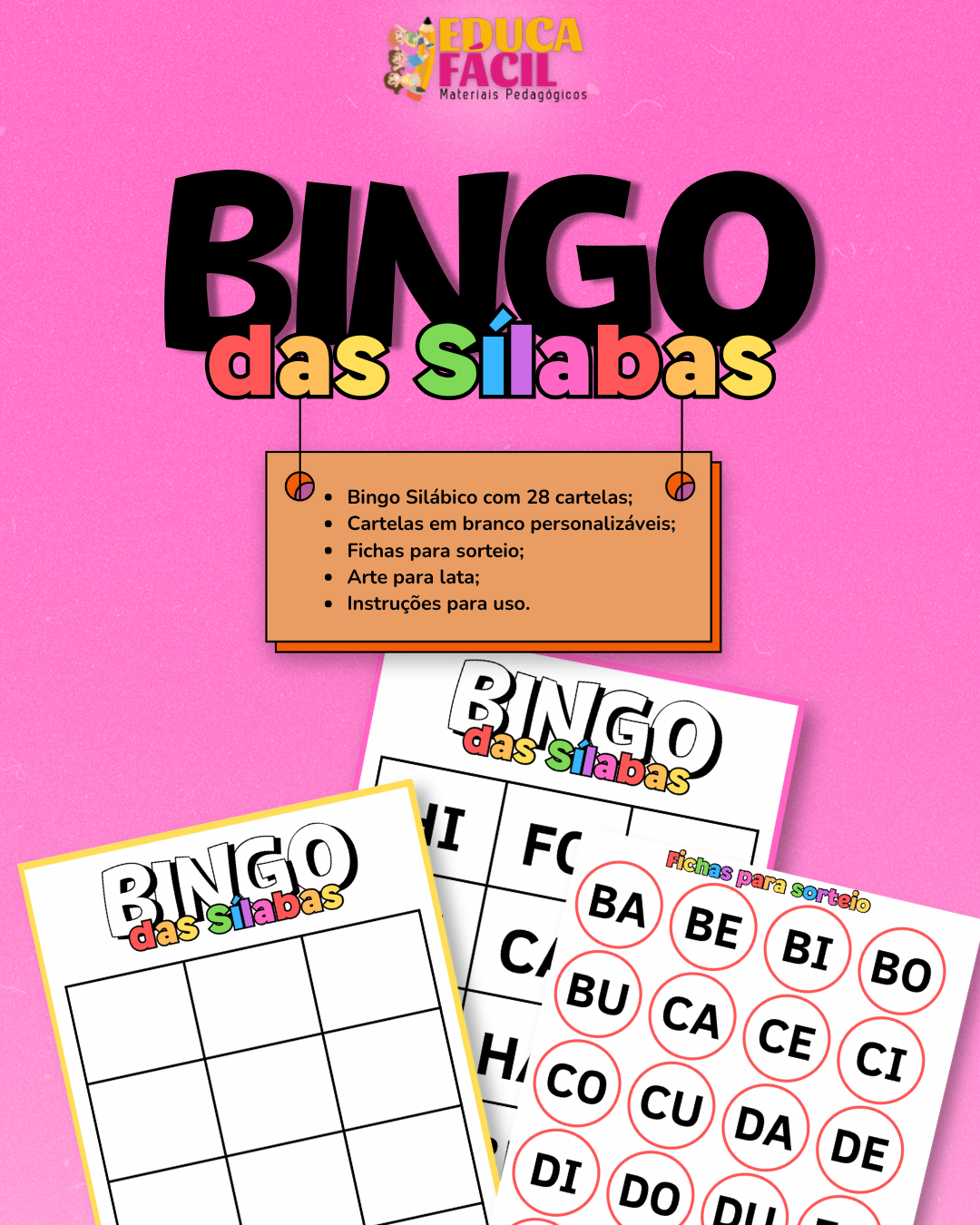 Bingo das Sílabas Simples - EducaFácil | Hotmart
