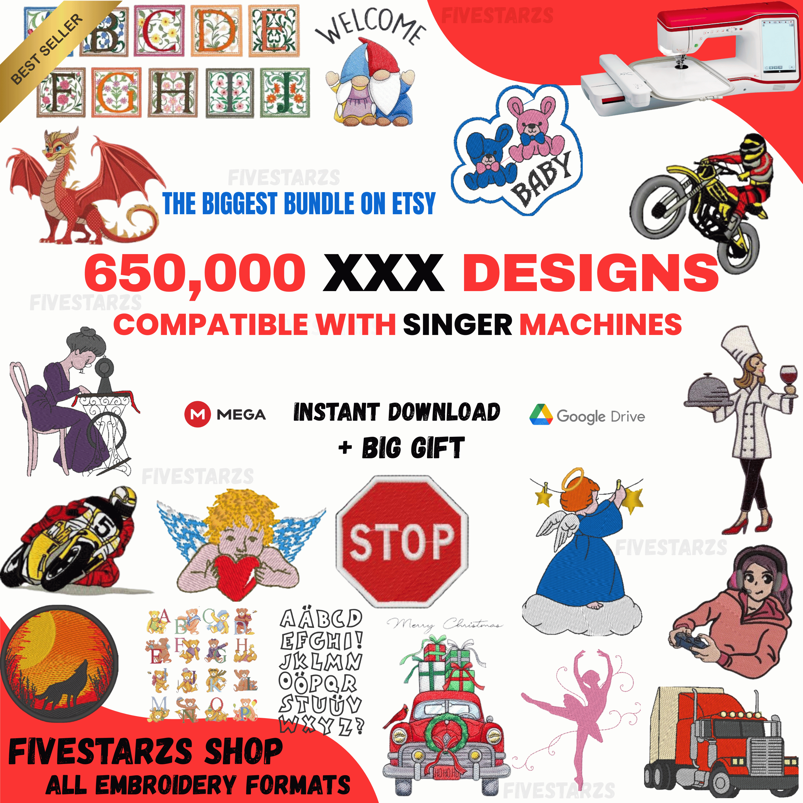 Embroidery Designs Collection for Singer Machines – Over 650,000 Em...