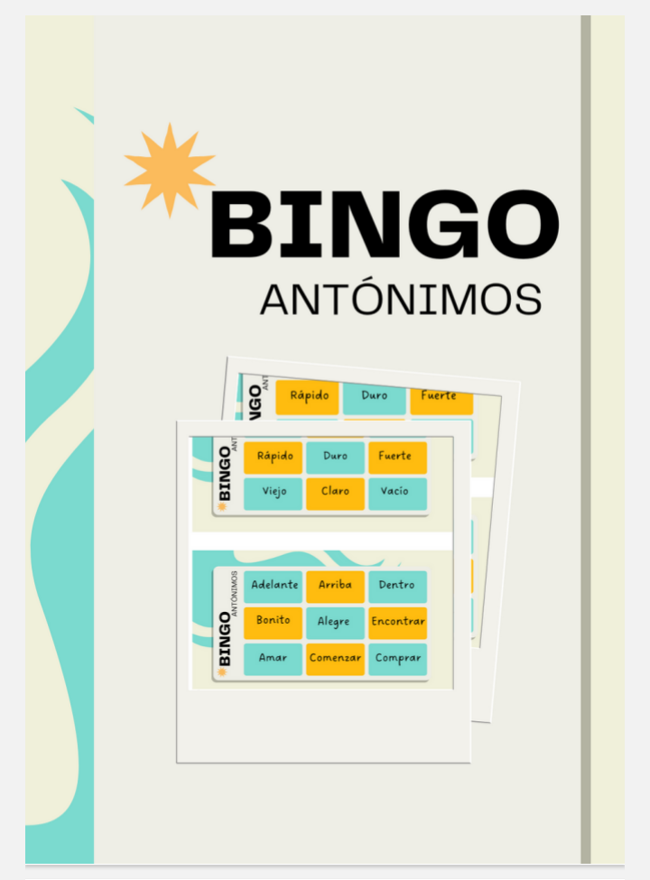 Bingo de antónimos - TALLERES ENTRE LETRAS | Hotmart