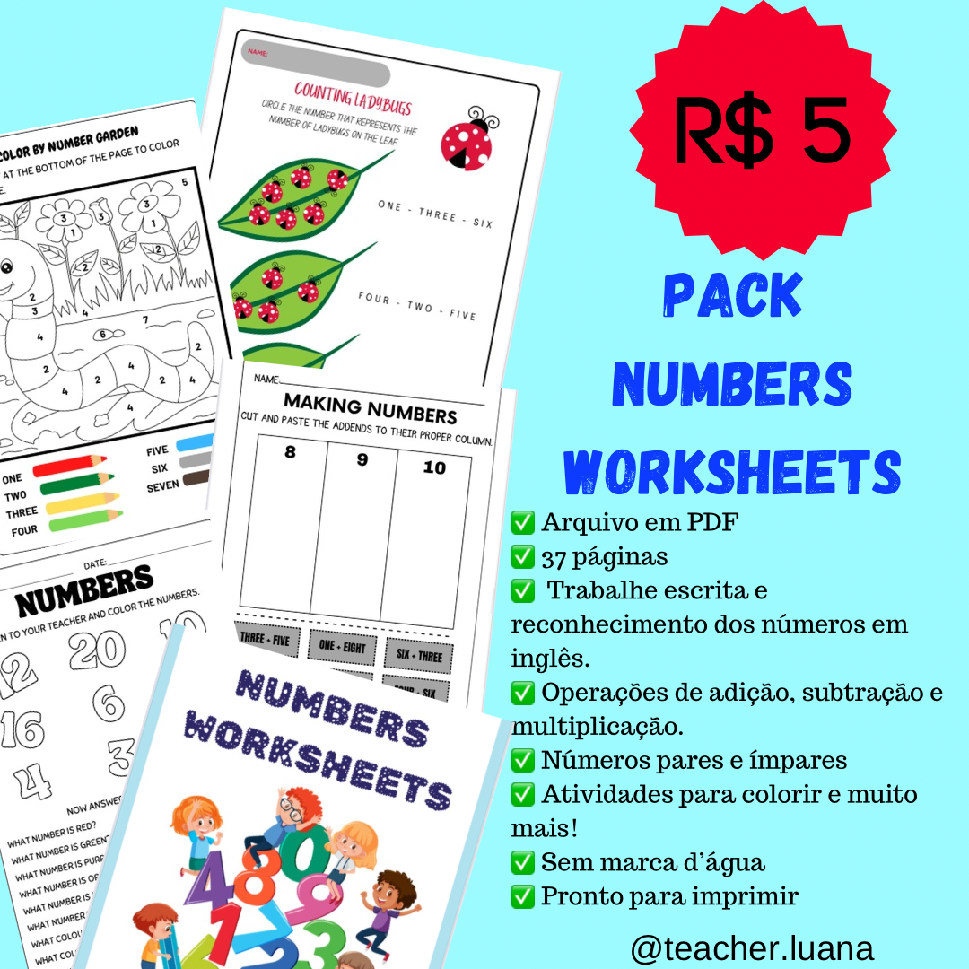 Pack Numbers Worksheets - Luana Marcondes do Amaral | Hotmart