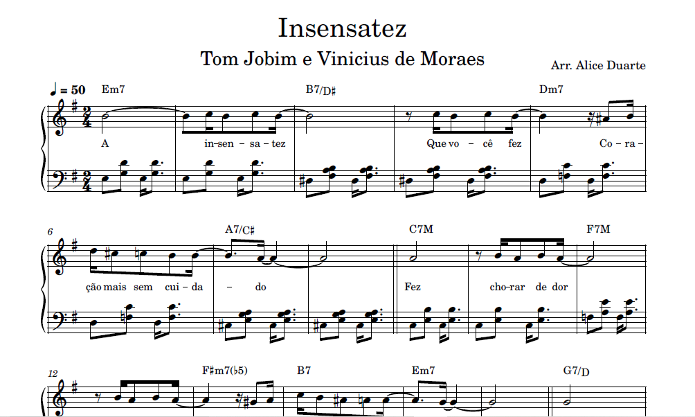 Insensatez (Tom Jobim) - Partitura para PIANO - Alice Duarte Torres...