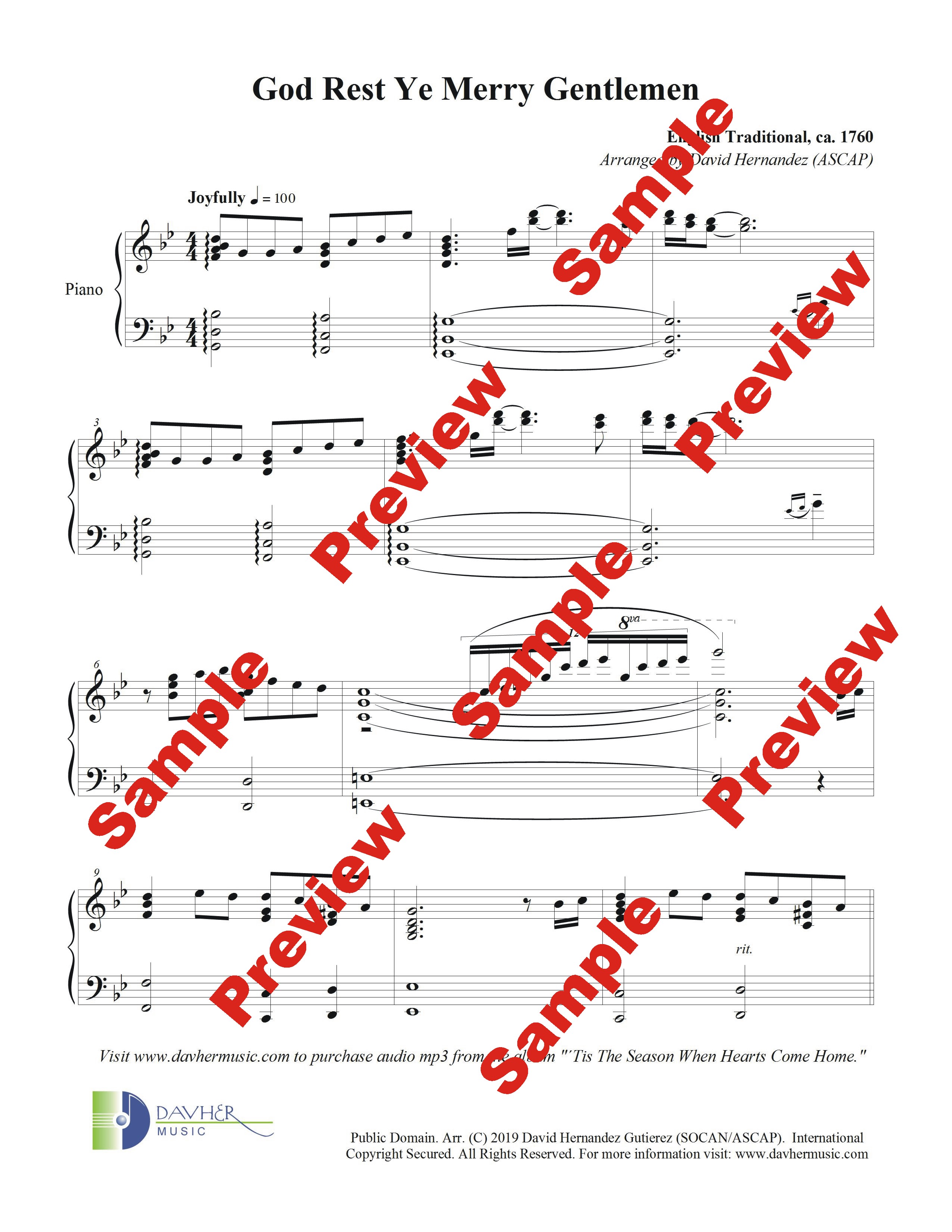 God Rest Ye Merry Gentlemen - SCORE