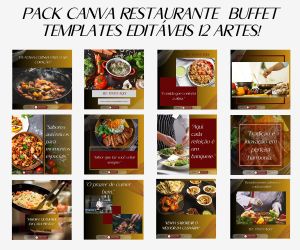 Pack Canva Restaurante Buffet Templates Editáveis 12 Artes - Edite...