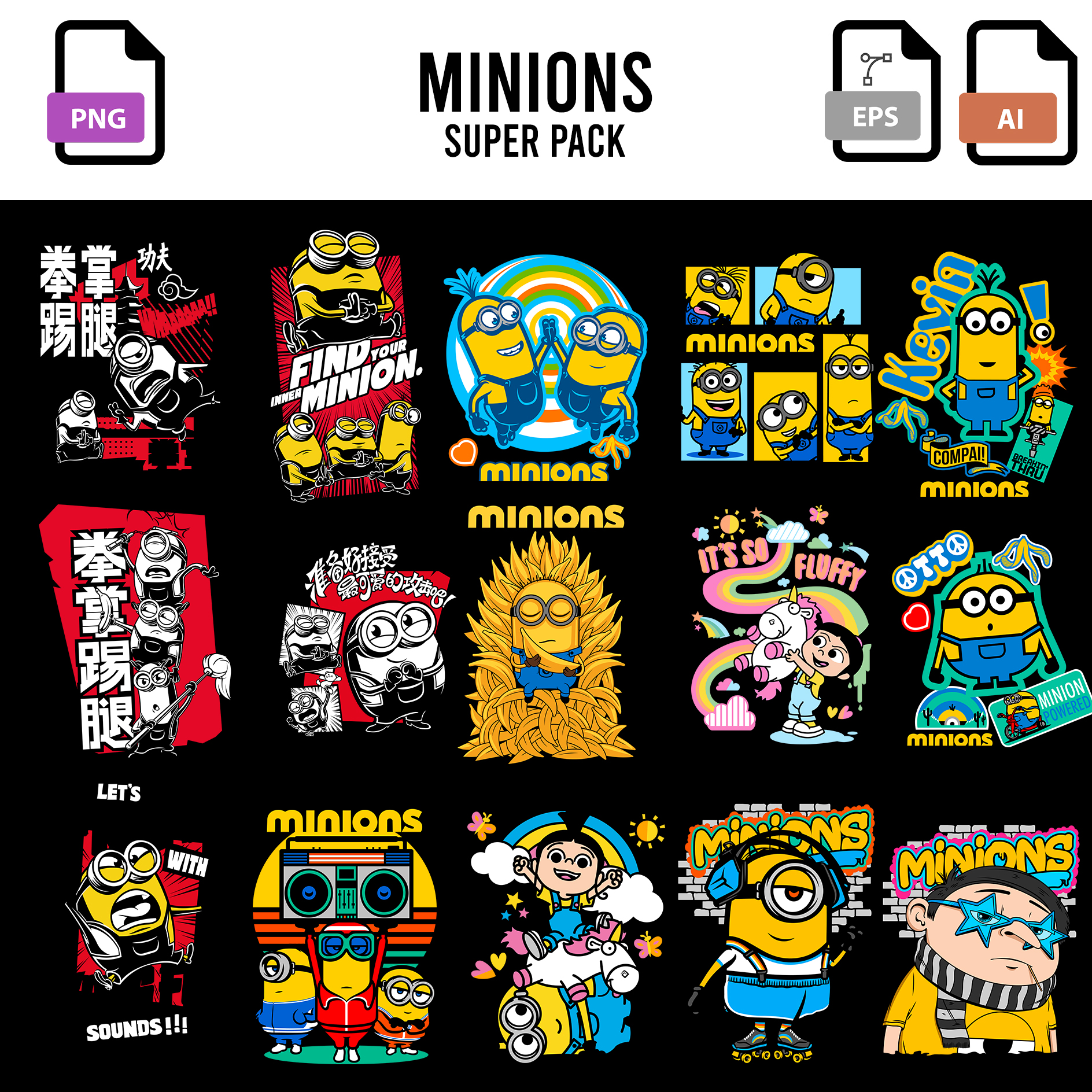 Pack Minions x17 PNG-EPS-AI - Cesar BENEGAS | Hotmart
