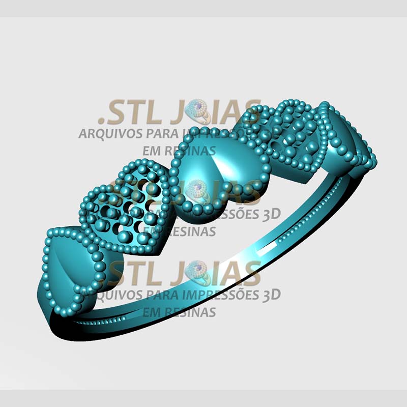 ANEL CORAÇÕES CRAVEJADOS Arquivo para impressão 3D. Formato STL