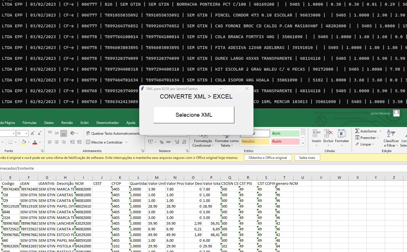 Conversor XML para XLSX | Conversor XML to XLSX | XML NFE CFE NFCE ...