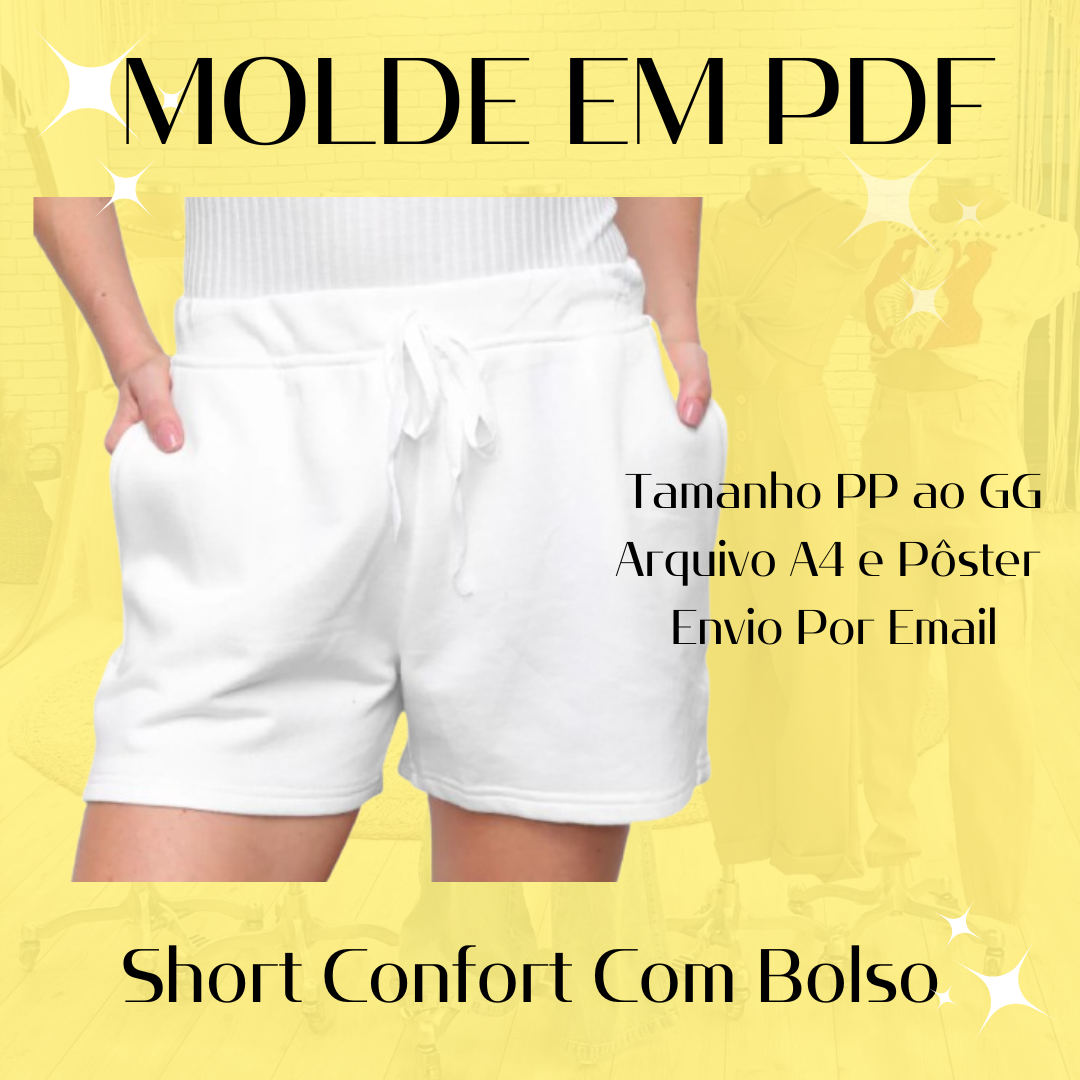 Molde de Short Feminino Confort com Bolso (PP ao GG) em PDF