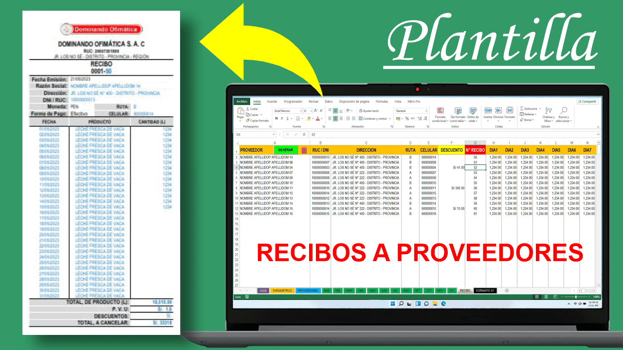 Plantilla para generar recibos masivamente a nuestros proveedores