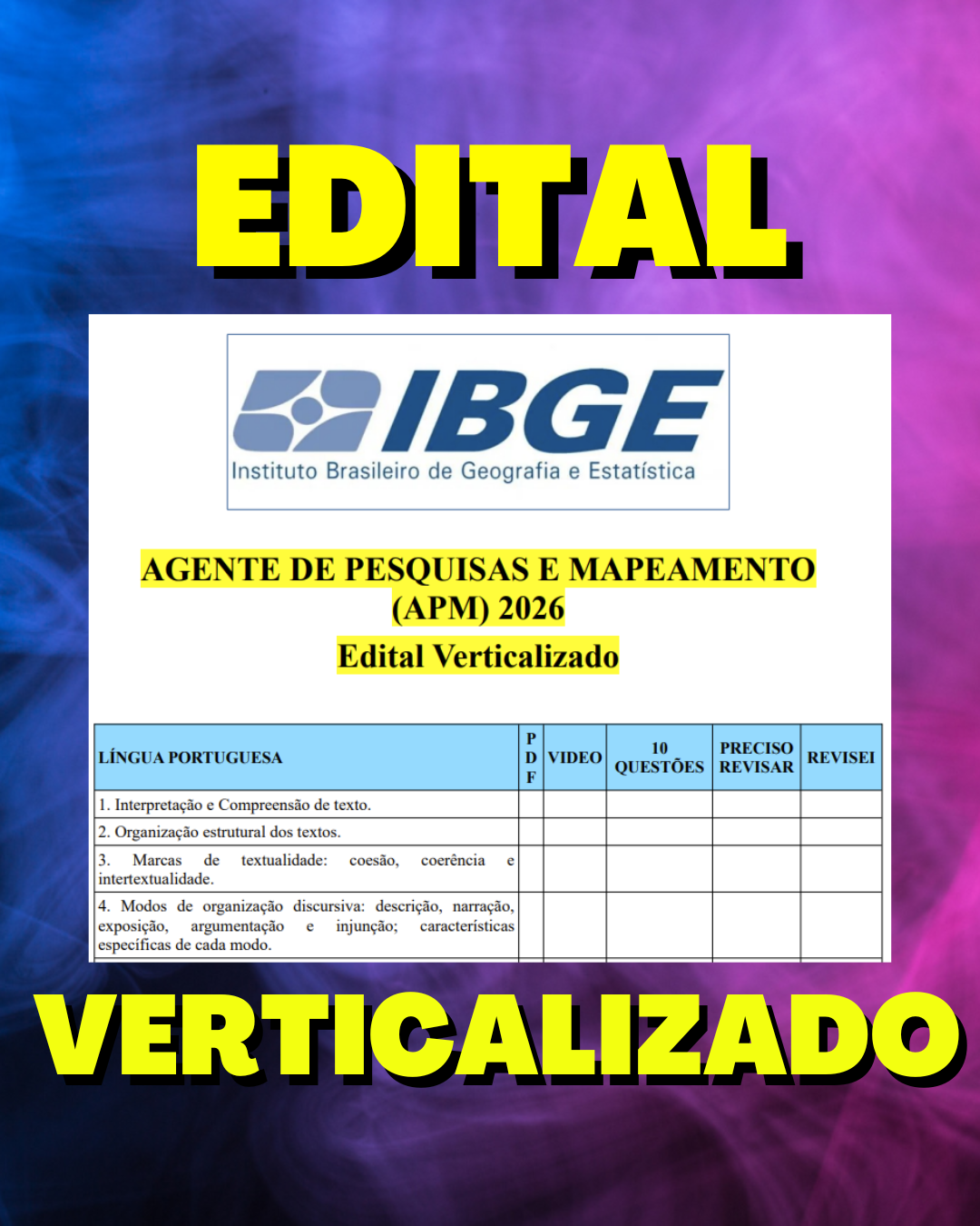 AGENTE DE PESQUISAS E MAPEAMENTO (APM) IBGE 2026 - EDITAL VERTICALI...