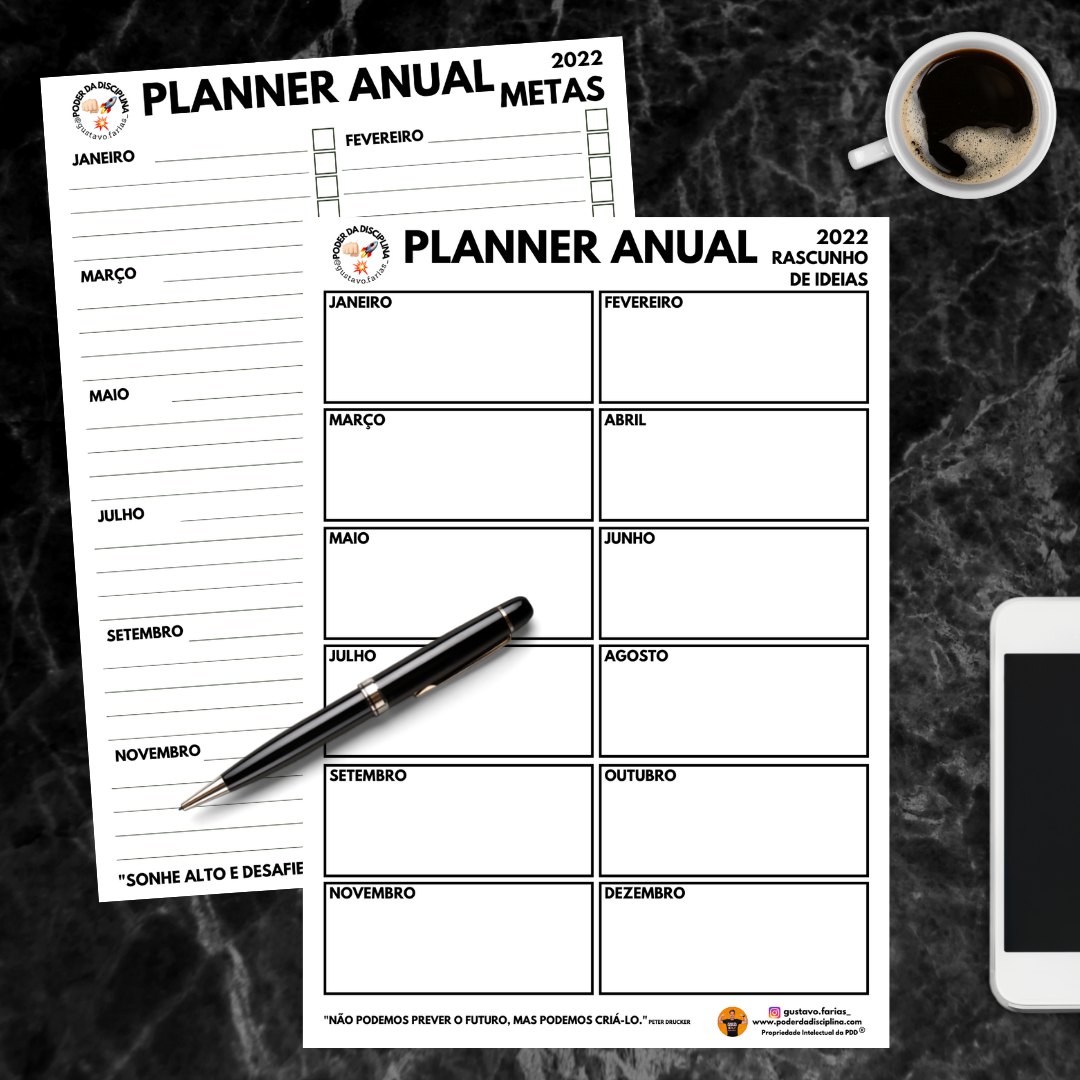 + 2 Planners Anuais: Rascunho de Ideias e Metas - Gustavo Farias