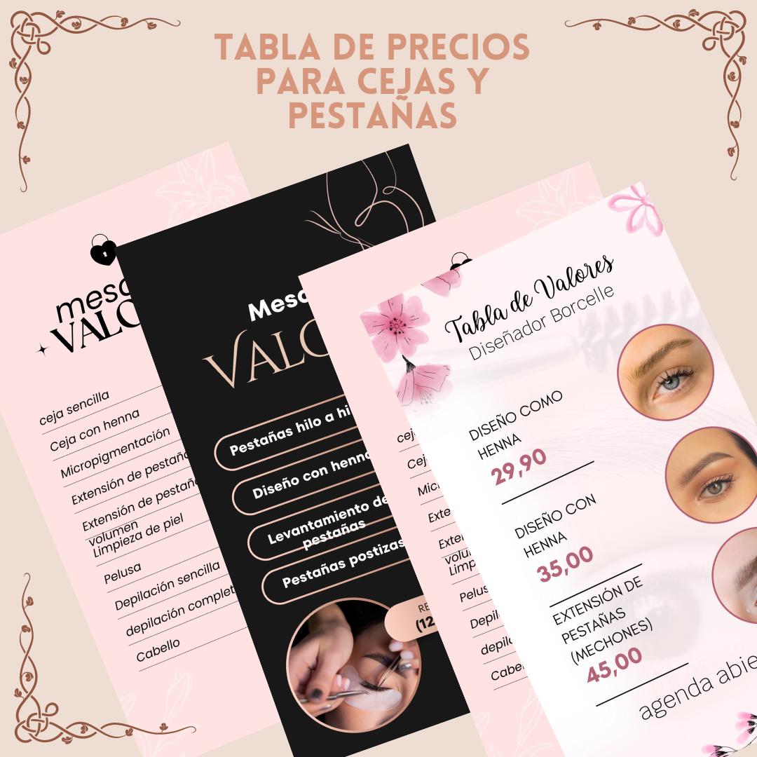 Tabla de Precios Premium: Cejas y Pestañas - Gabriela Aparecida | H...