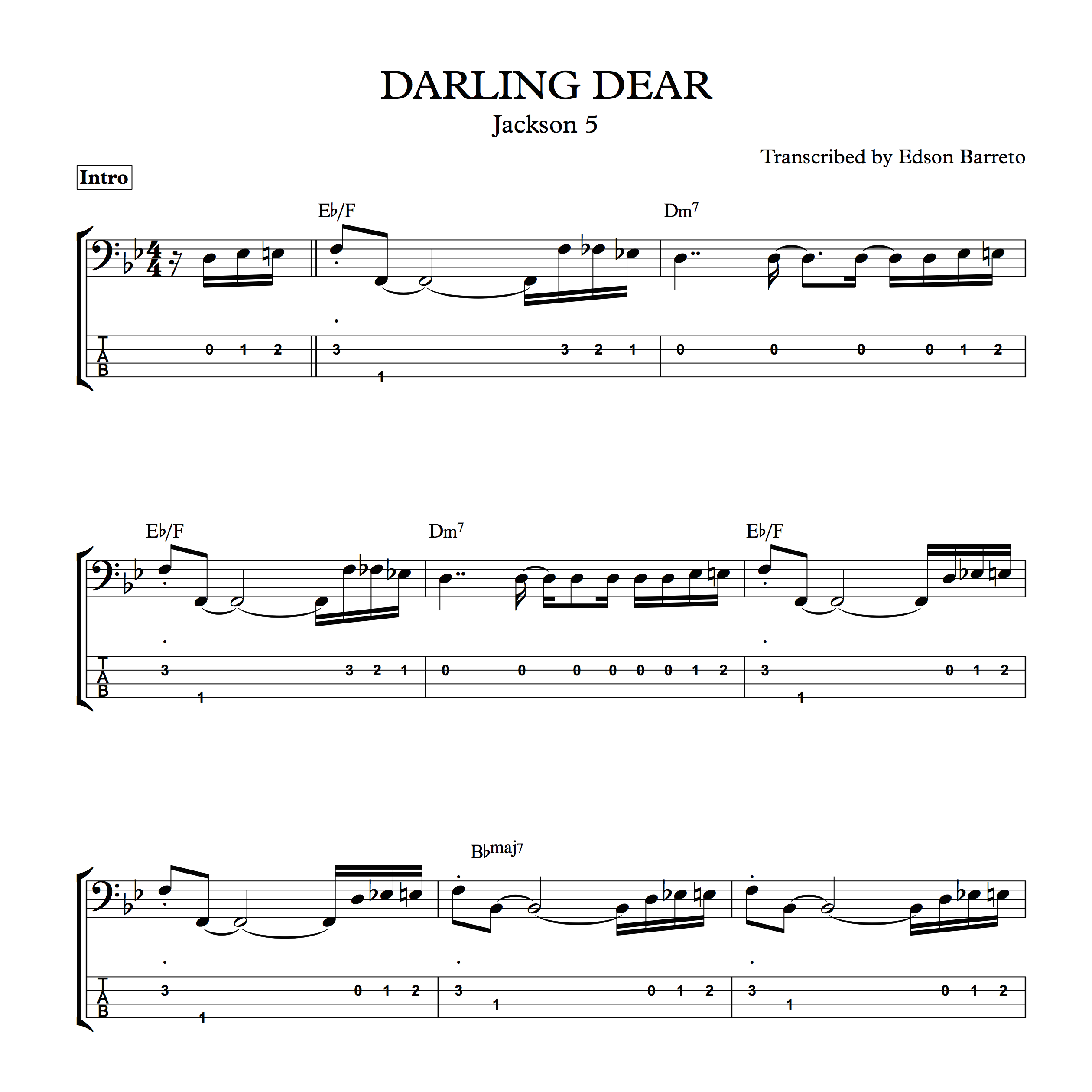 DARLING DEAR (Jackson 5) Bass Transcription, Score & Tab Lesson