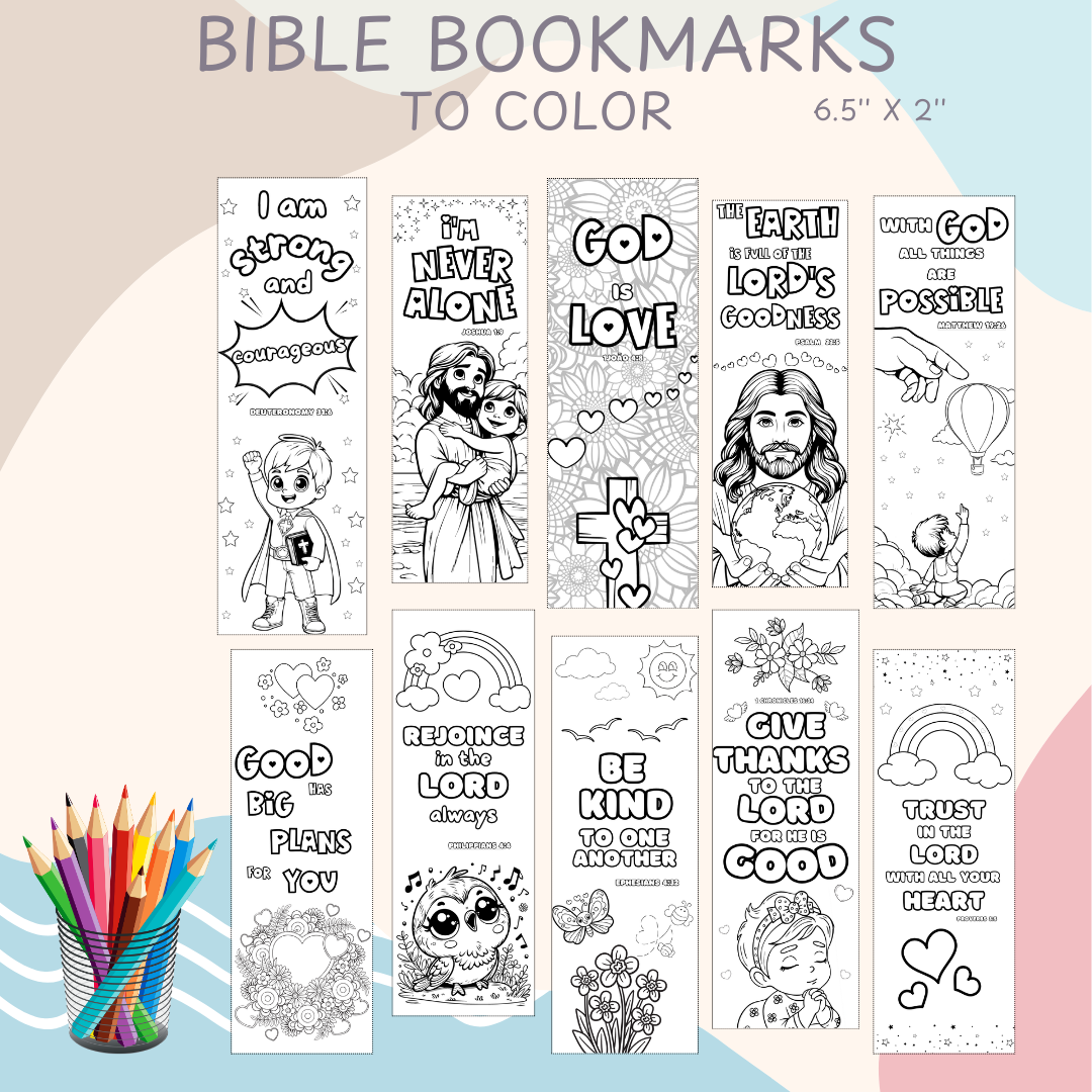 Printable Bible Coloring Bookmarks – Set of 10 - Biblia Divertida