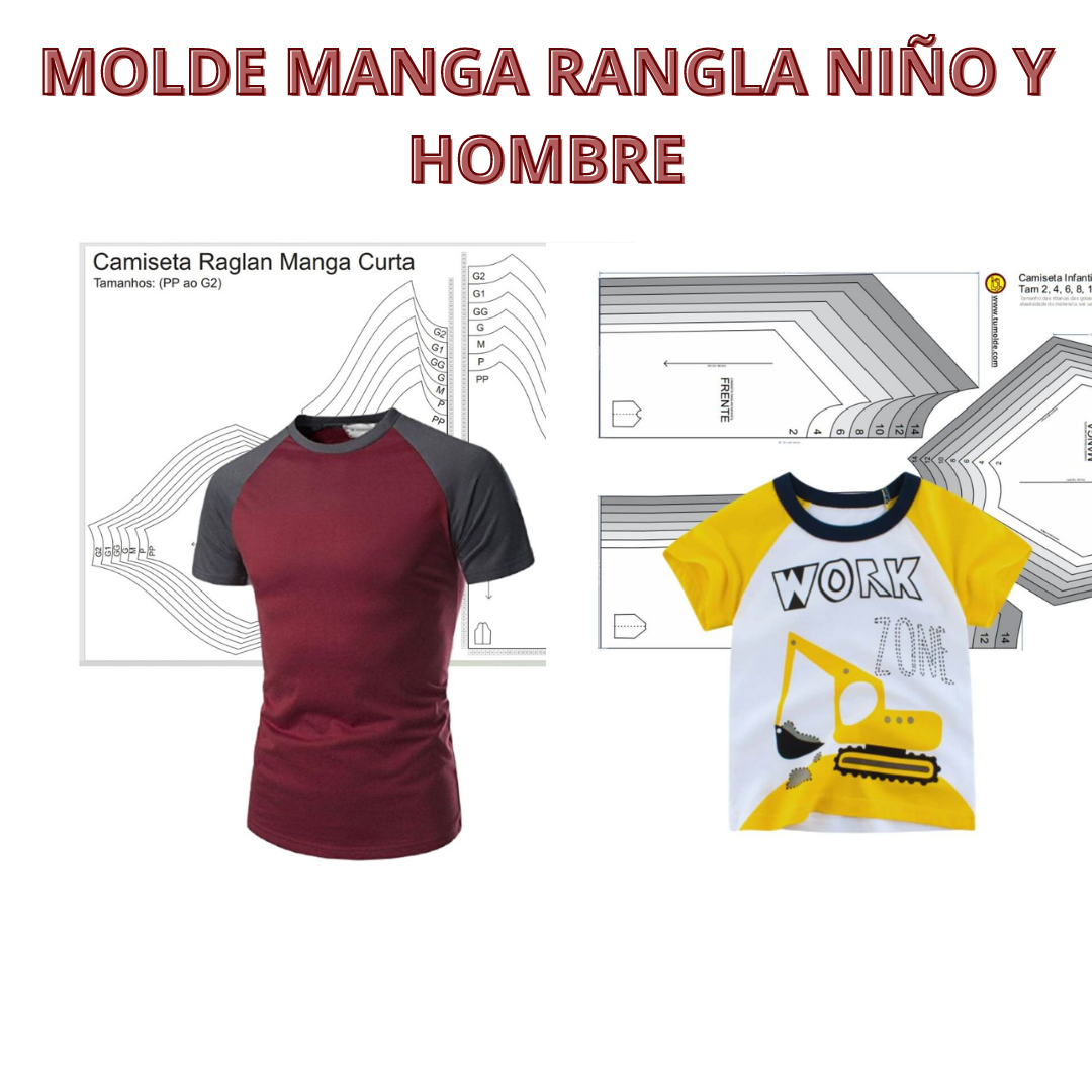MOLDE CAMISETA MANGA RANGLAN NIÑO Y HOMBRE - Tumolde.com | Hotmart