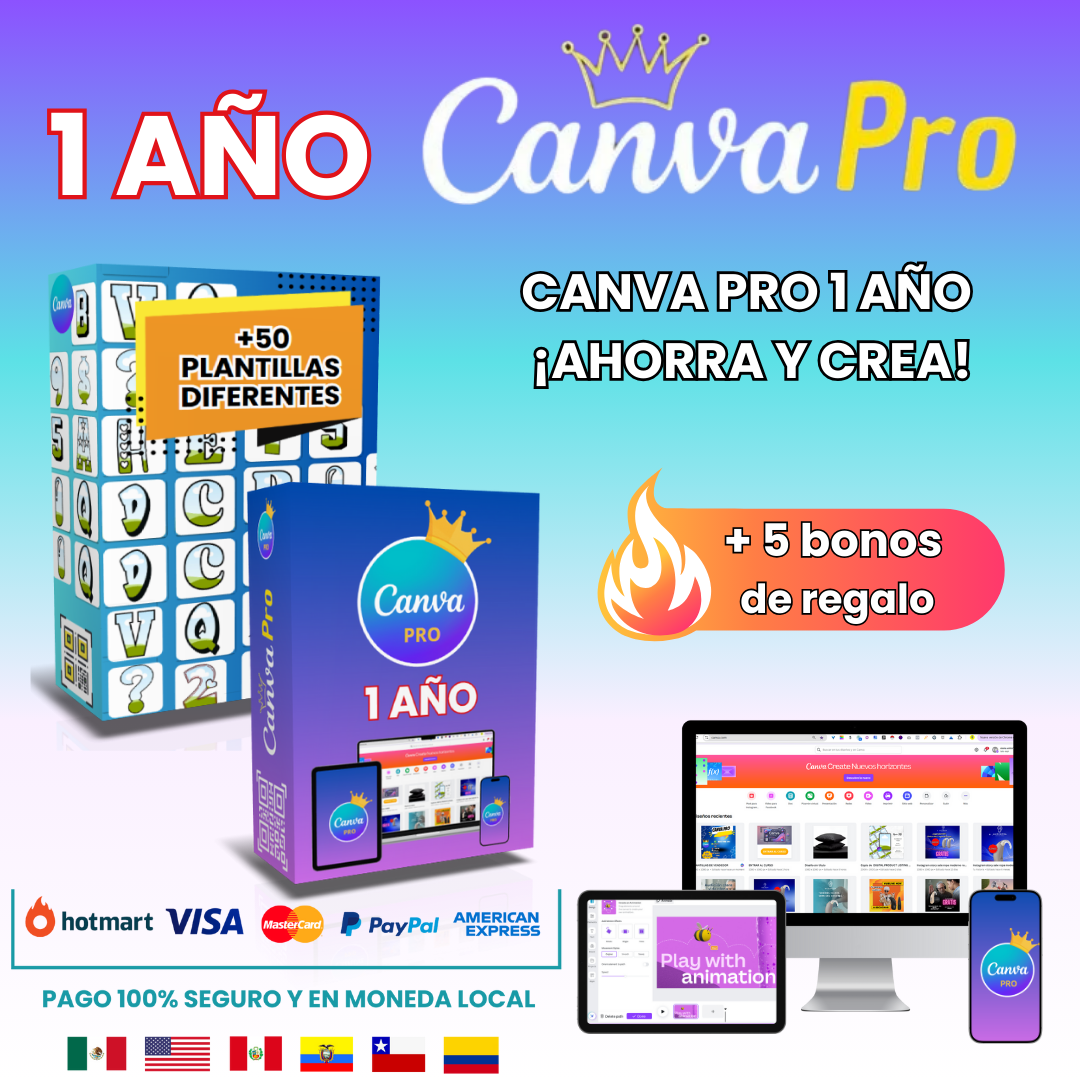 CANVA PRO 1 año +50 Canva Frames MasterPack – Todo lo que necesitas en un solo paquete.