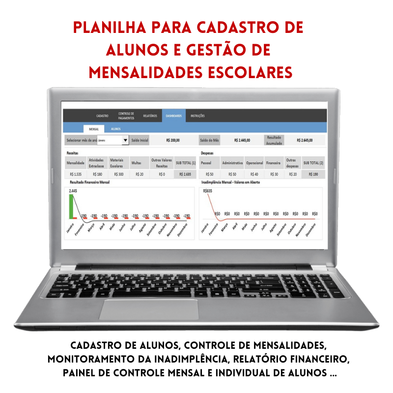 Planilha para Cadastro de Alunos e Gestão de Mensalidades Escolares...