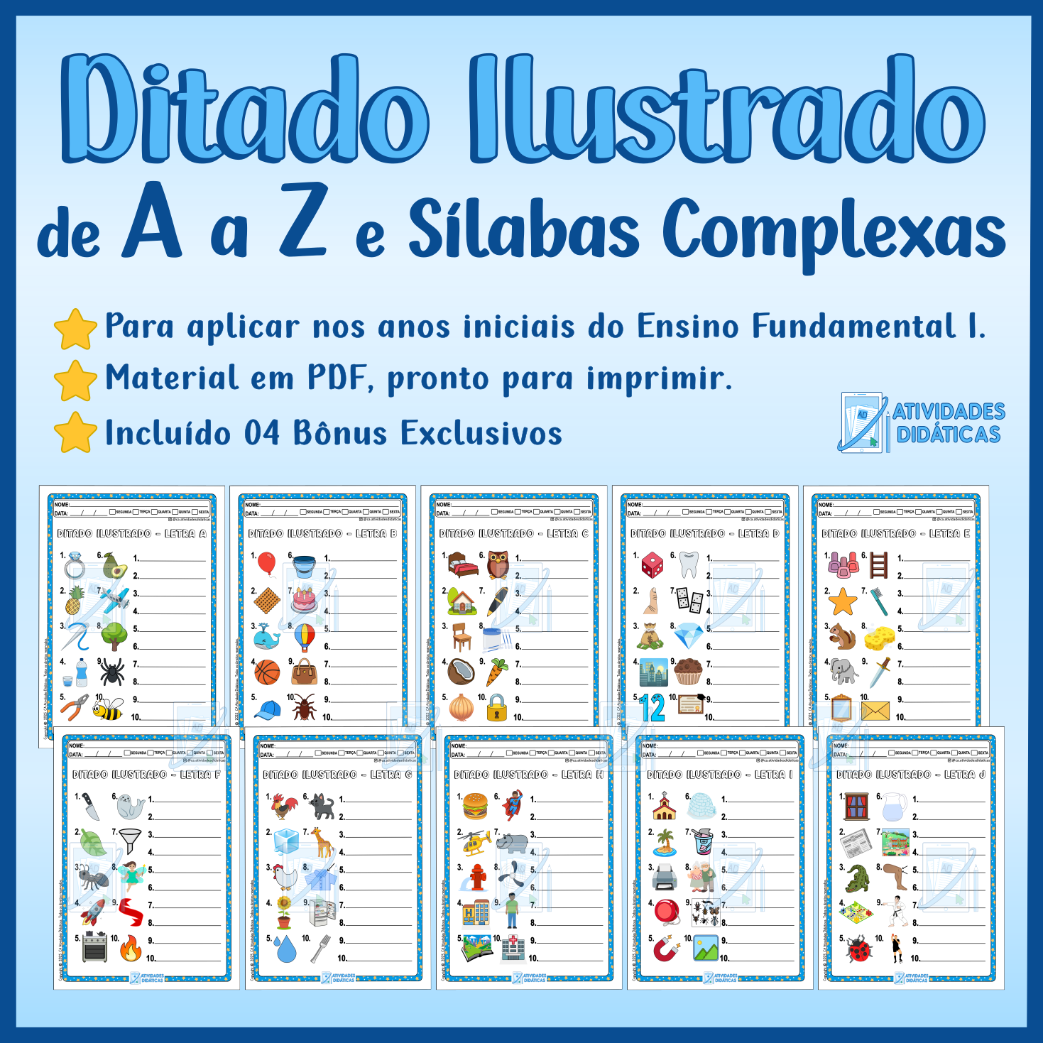 Ditado Ilustrado: de A a Z e Sílabas Complexas - CA Atividades Didá...