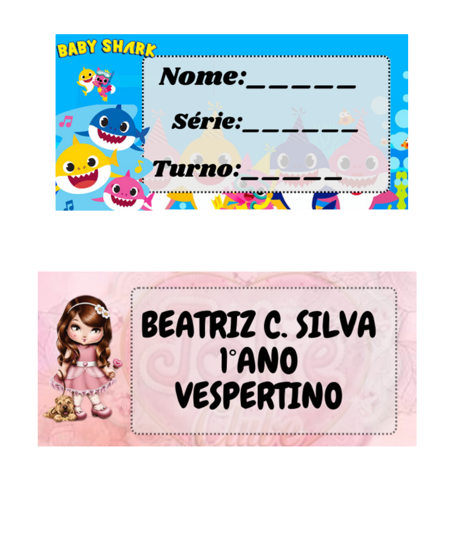 Etiquetas escolares Jolie e baby shark - Joelson mazurek | Hotmart
