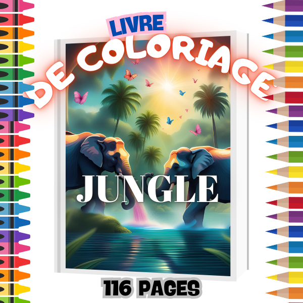 LIVRE DE COLORIAGE JUNGLE : DE NOMBREUX ANIMAUX ET SCÈNES AMUSANTS ...