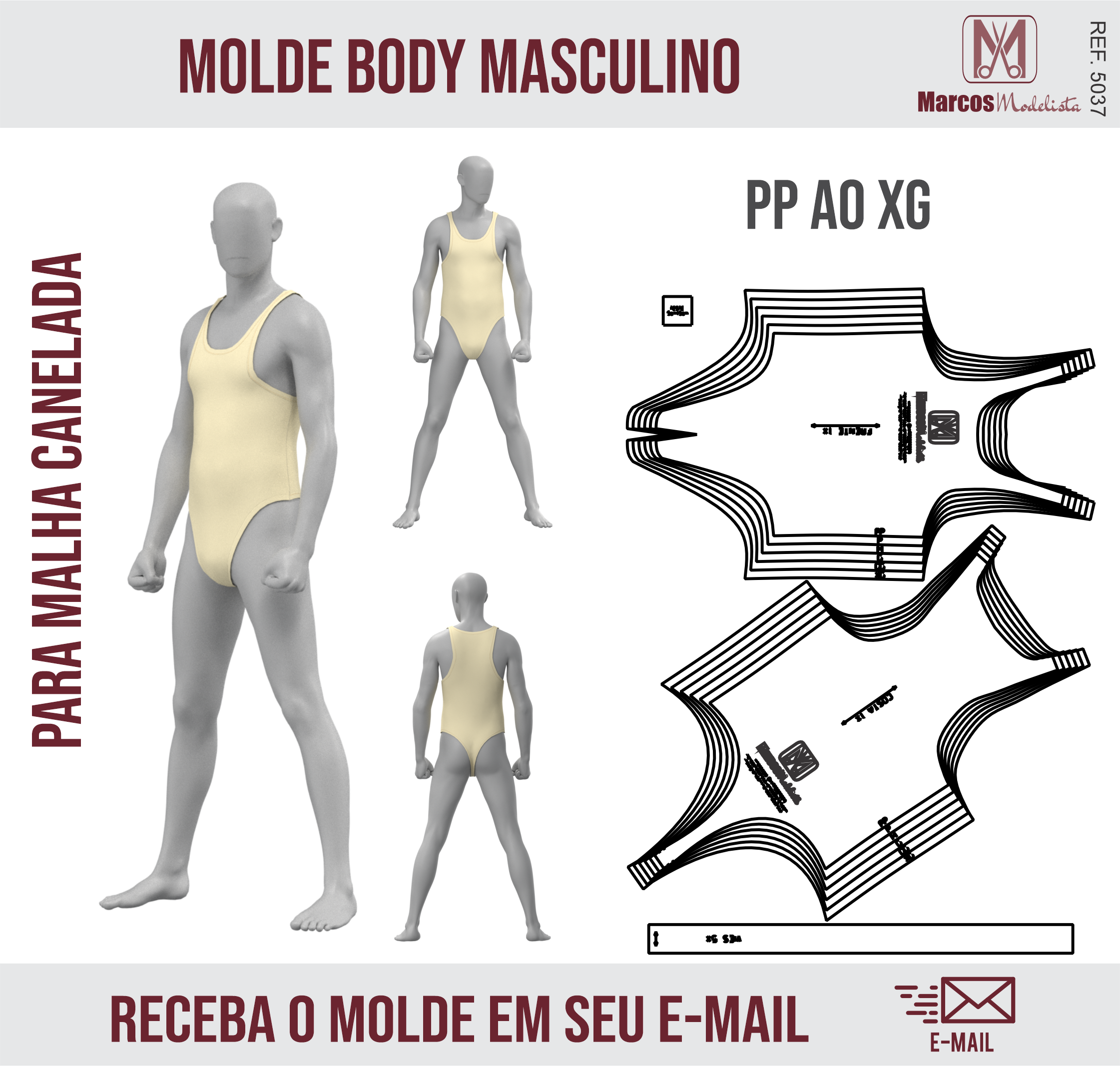 [Molde em PDF] Molde Body Masculino para Malha Canelada 5037 - Marc...