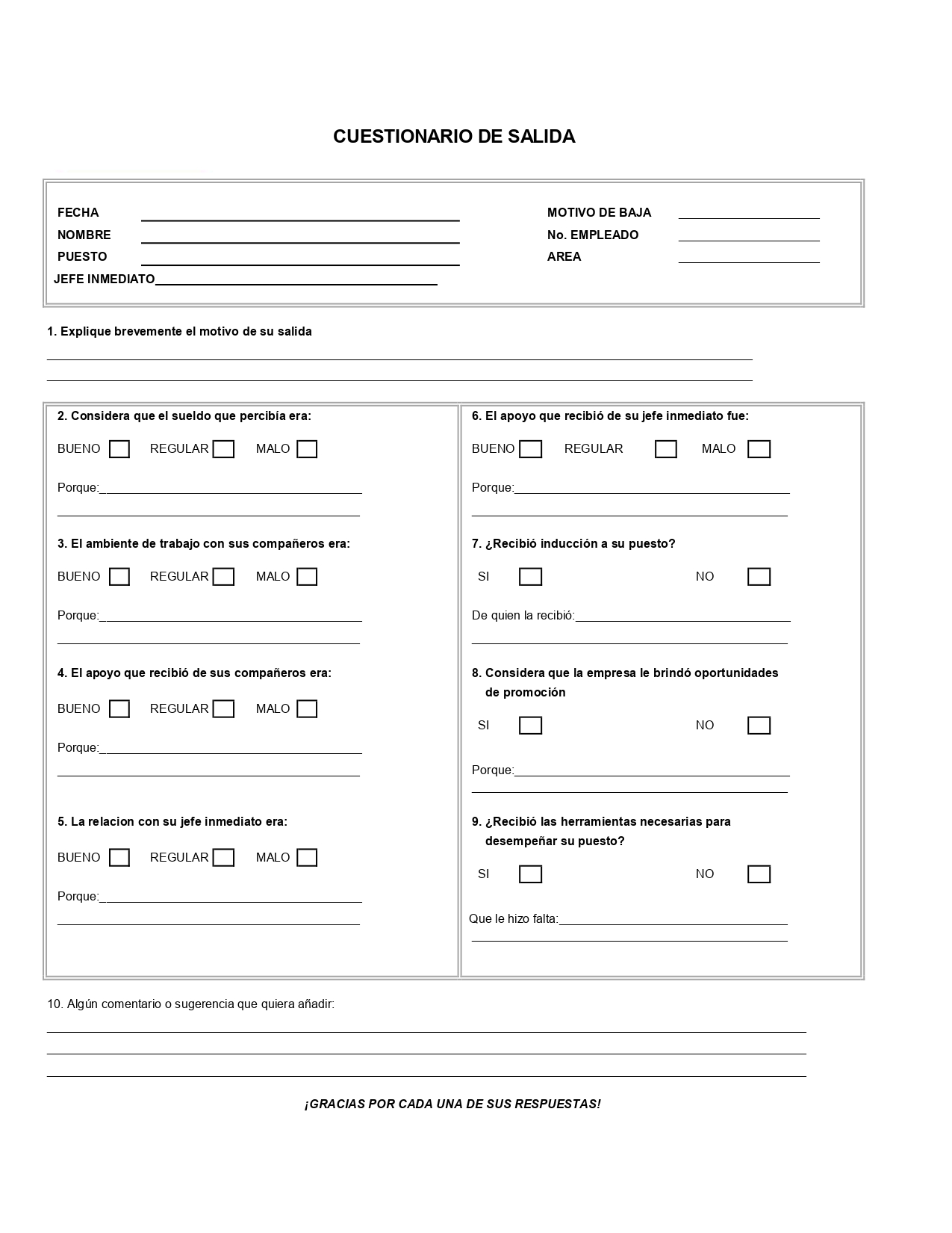 FORMATO BASICO DE SALIDA DE UN EMPLEADO - javier | Hotmart