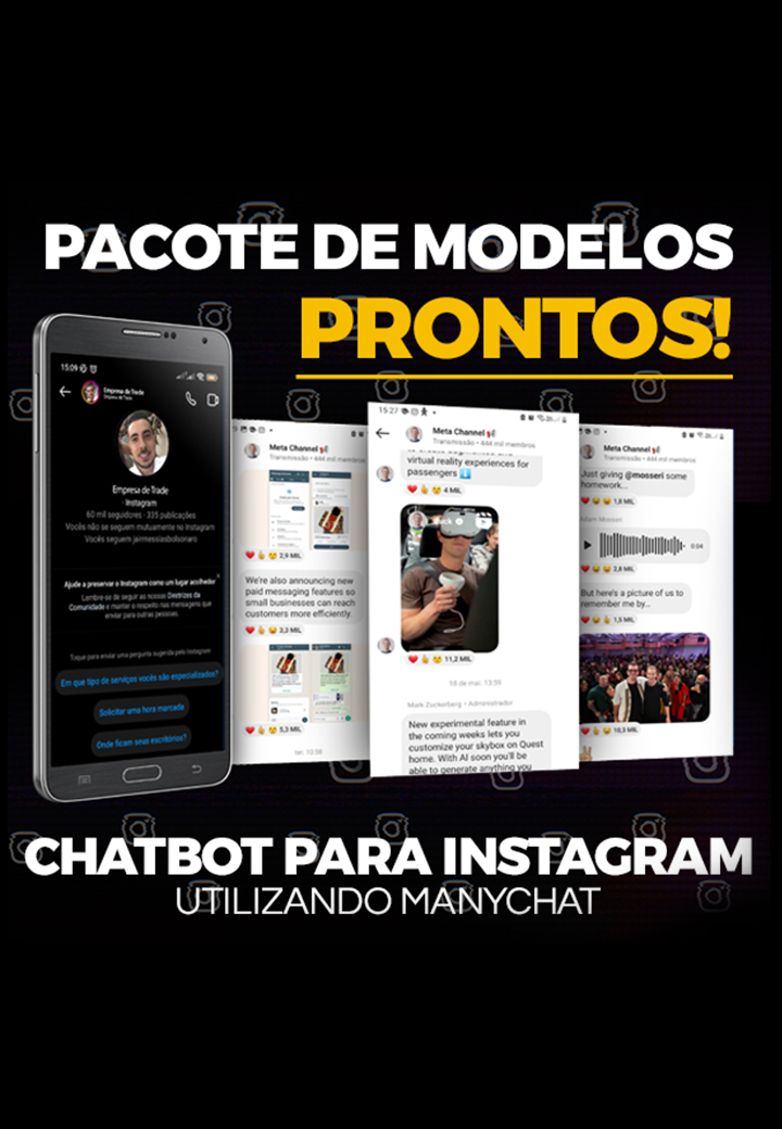 Pacote de modelos prontos de Chatbot para Instagram - Manychat - Ag...
