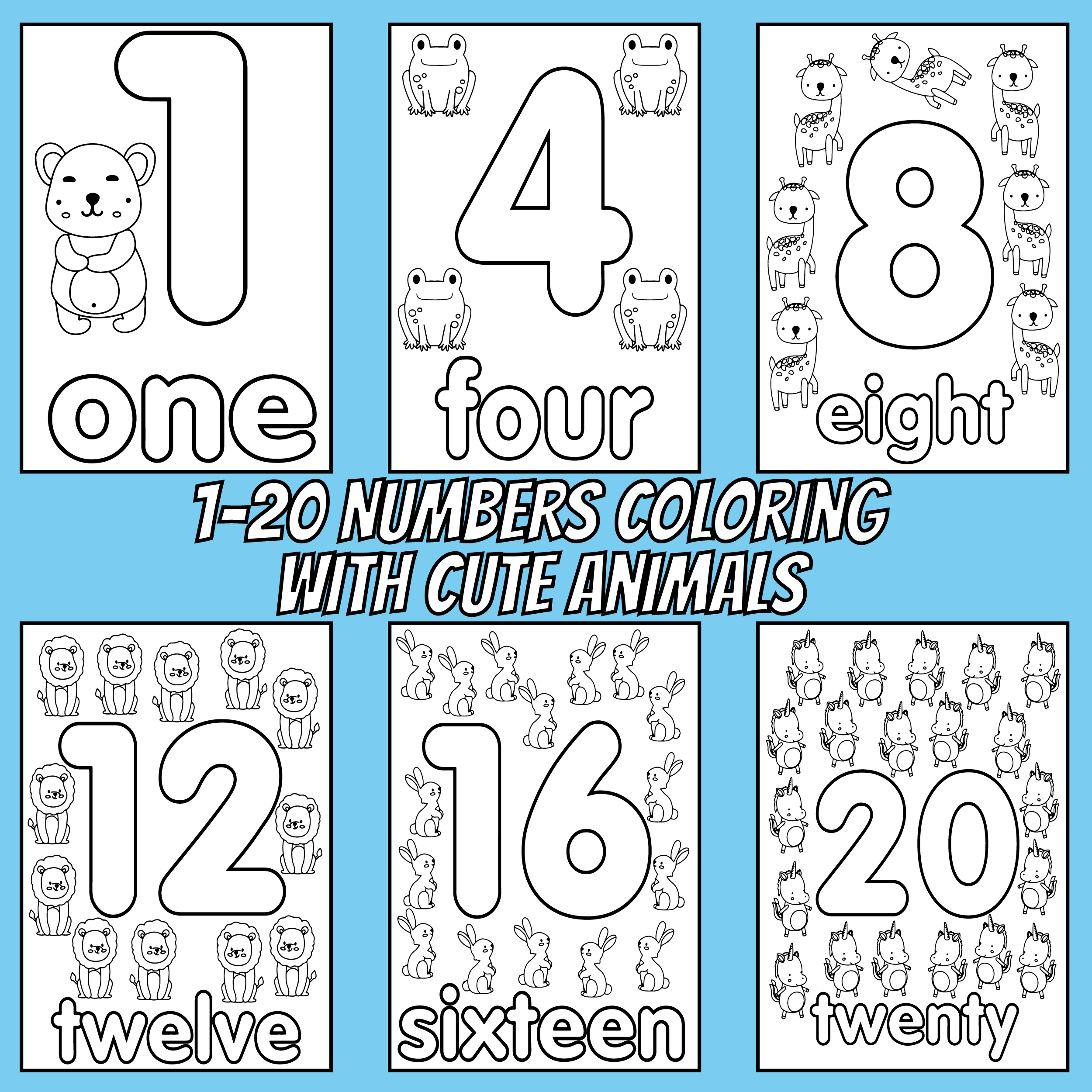 1-20 Numbers Coloring with Cute Animals