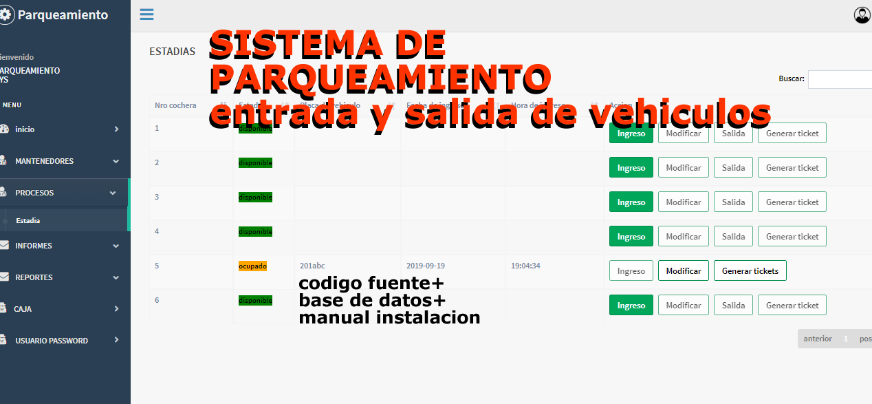 sistema de parqueo entrada y salida de vehiculos - tusolutionweb