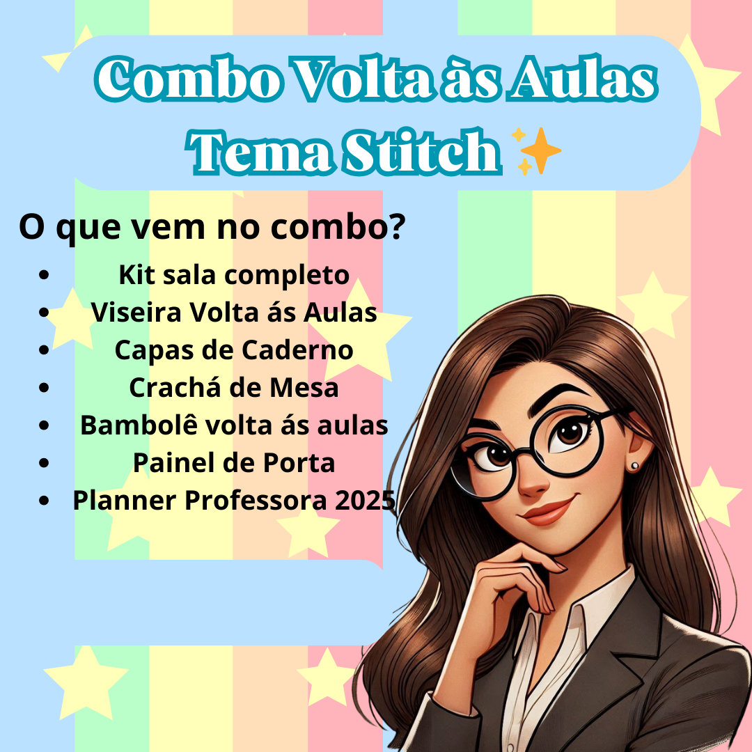 Combo Volta às Aulas - Tema Stitch - Crislane Rodrigues Bruno Fagu...