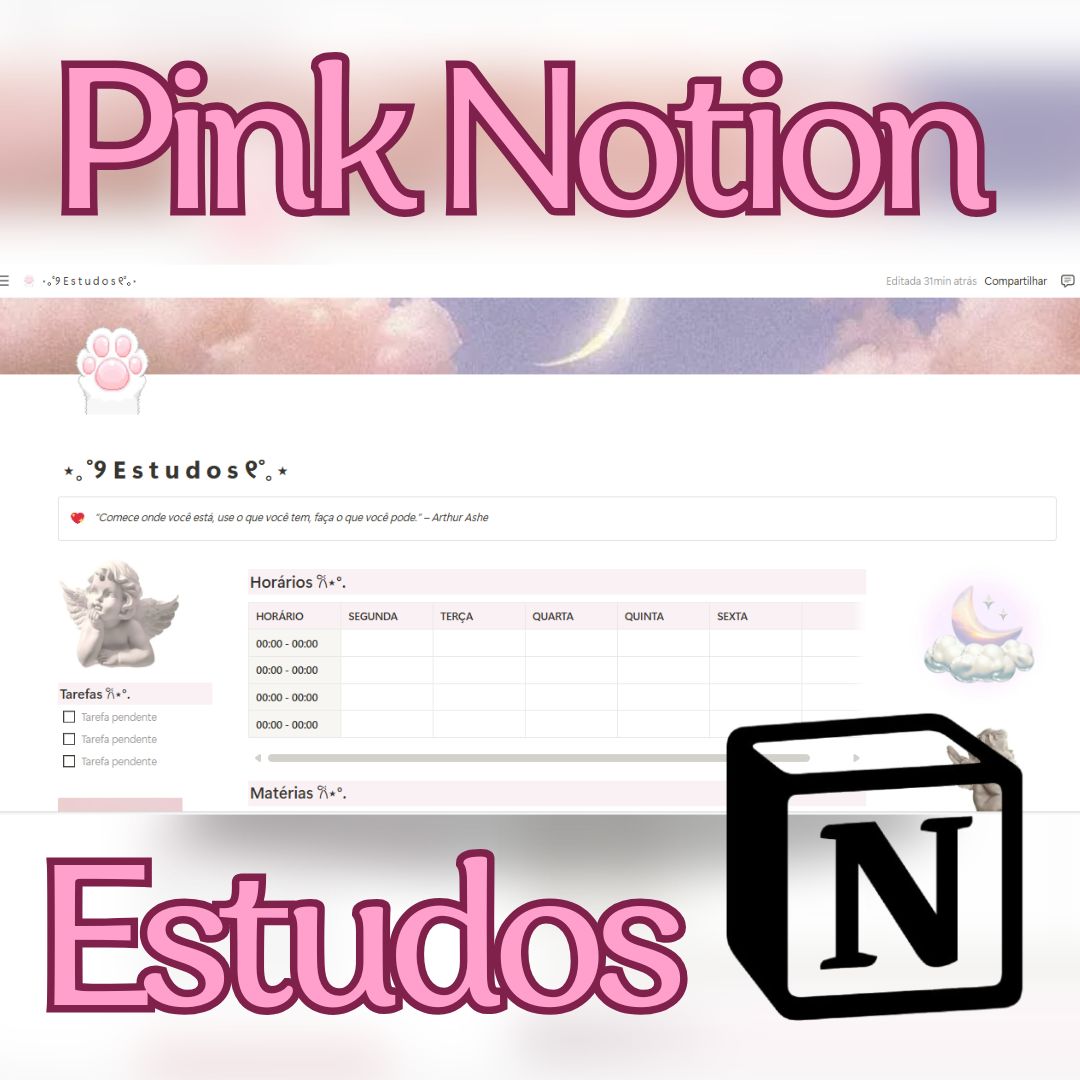 TEMPLATE Notion | Rosa para Estudos - Notas de Athenas | Hotmart