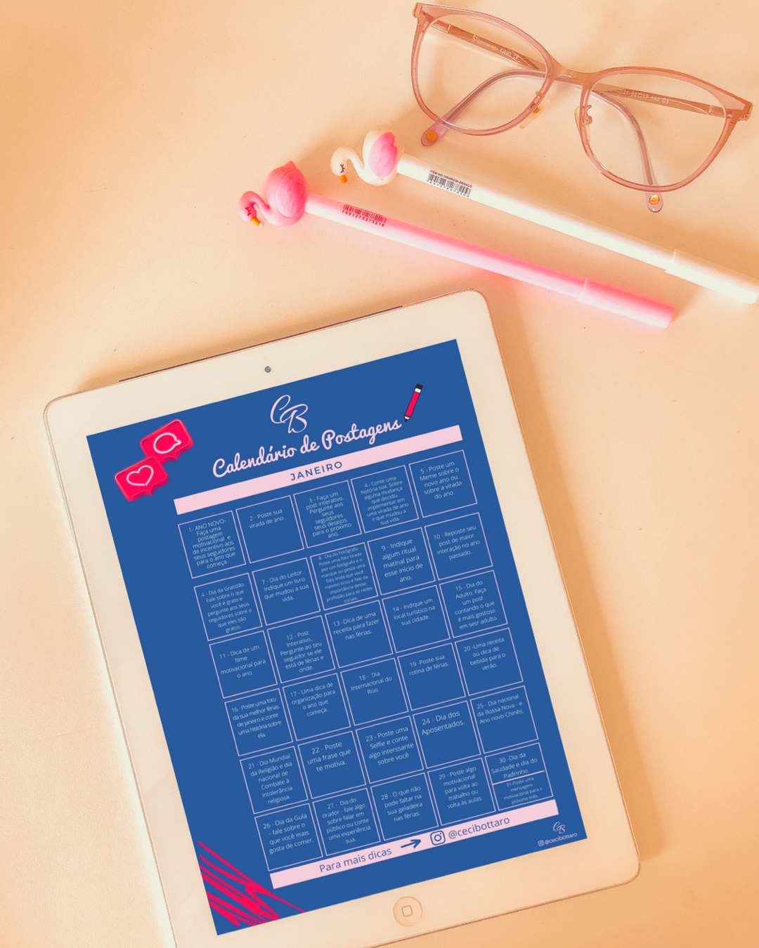 Calendário 365 ideias de Conteúdo - Cecília Bottaro | Hotmart