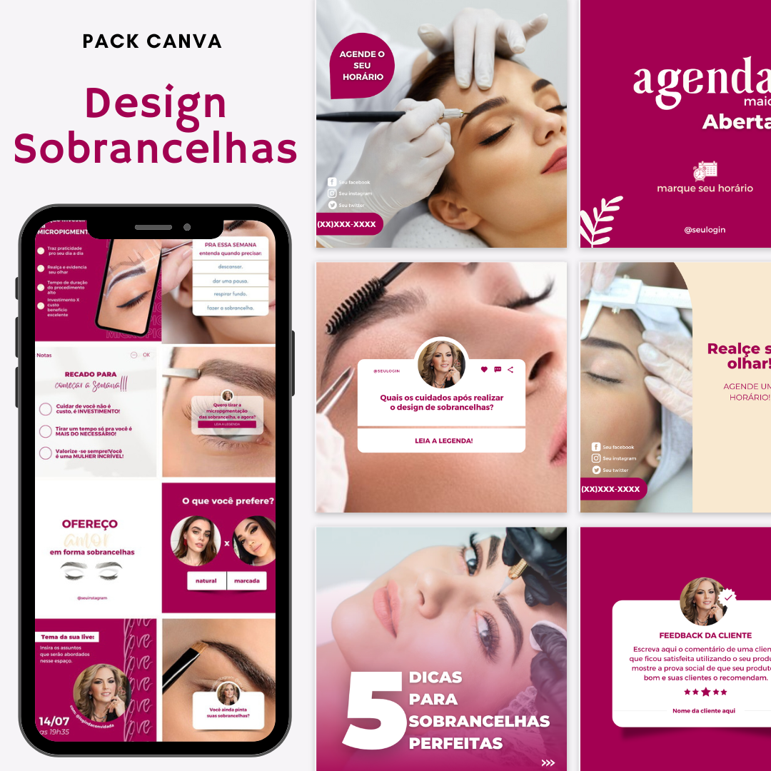 PACK CANVA DESIGN DE SOBRANCELHAS - Criativas Marketing Digital | H...
