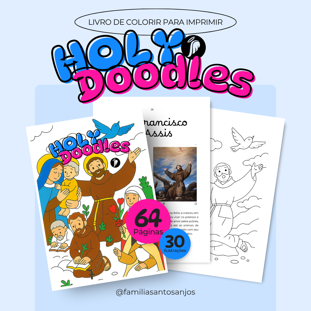 Holy Doodles - Livro de Colorir para Imprimir - Família Santos Anjo...