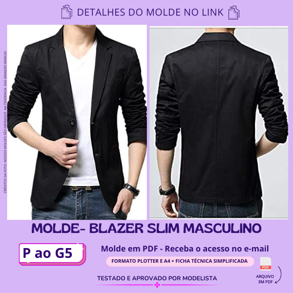 MOLDE BLAZER SLIM MASCULINO - Bora costurar | Hotmart