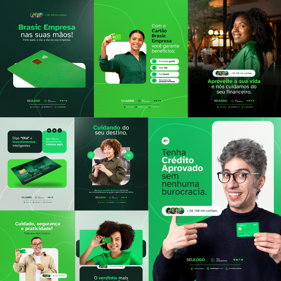 Pack 12 Artes Feed Tema: Negócios e Finanças - Editáveis No Canva