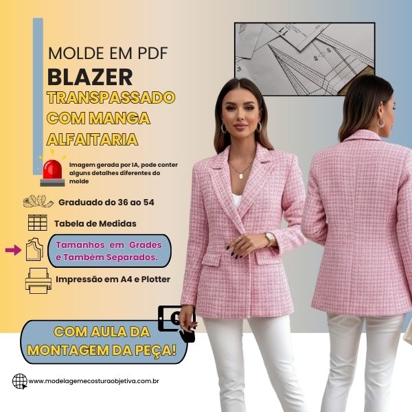 MOLDE EM PDF - MOLDE BLAZER TRANSPASSADO COM MANGA ALFAIATE (com vídeo ...