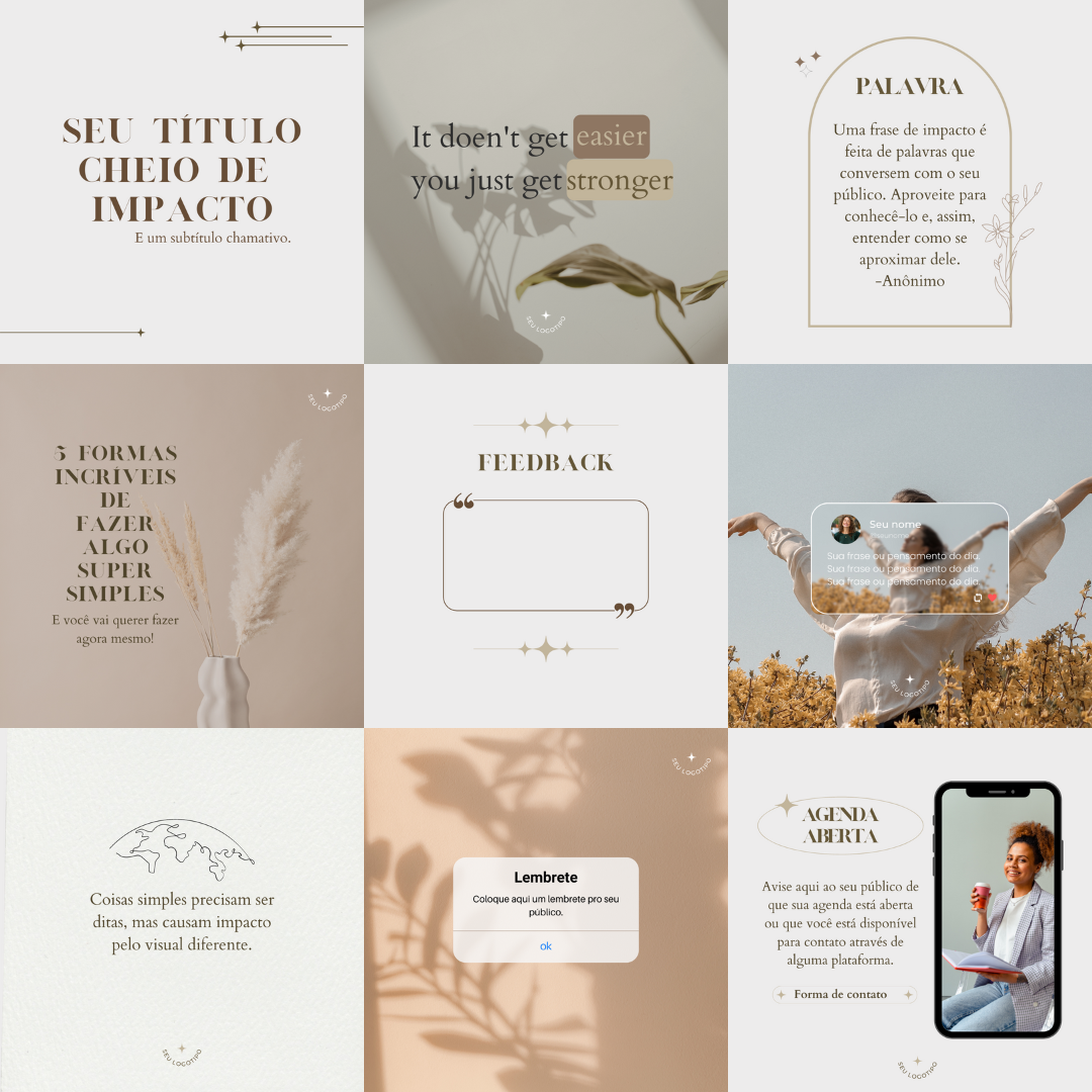 Pack de posts minimalistas - Seu Instagram mais elegante - Iza Mari...