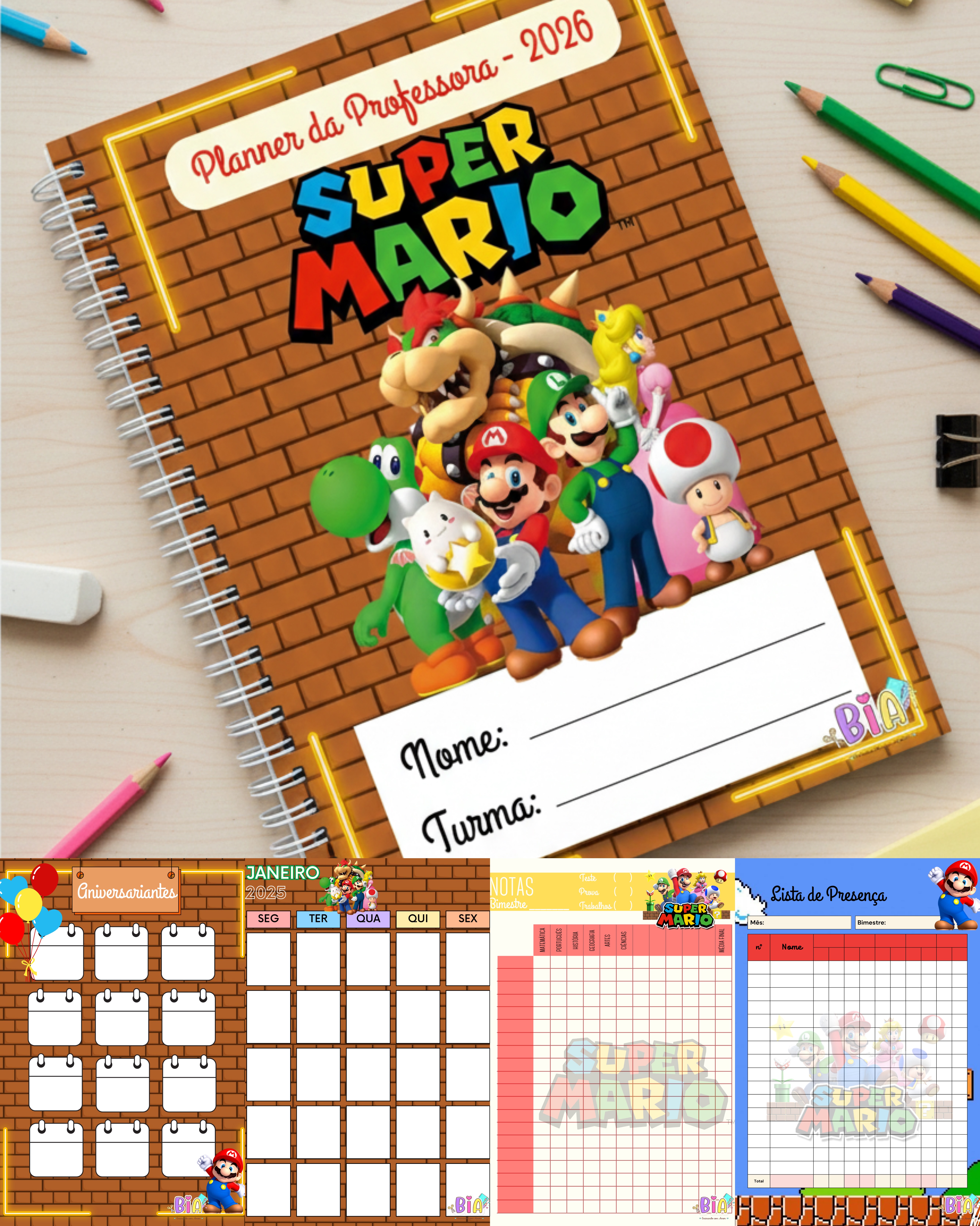 Planner da Professora 2026 - Tema Super Mario - Bianca Roberta do ...