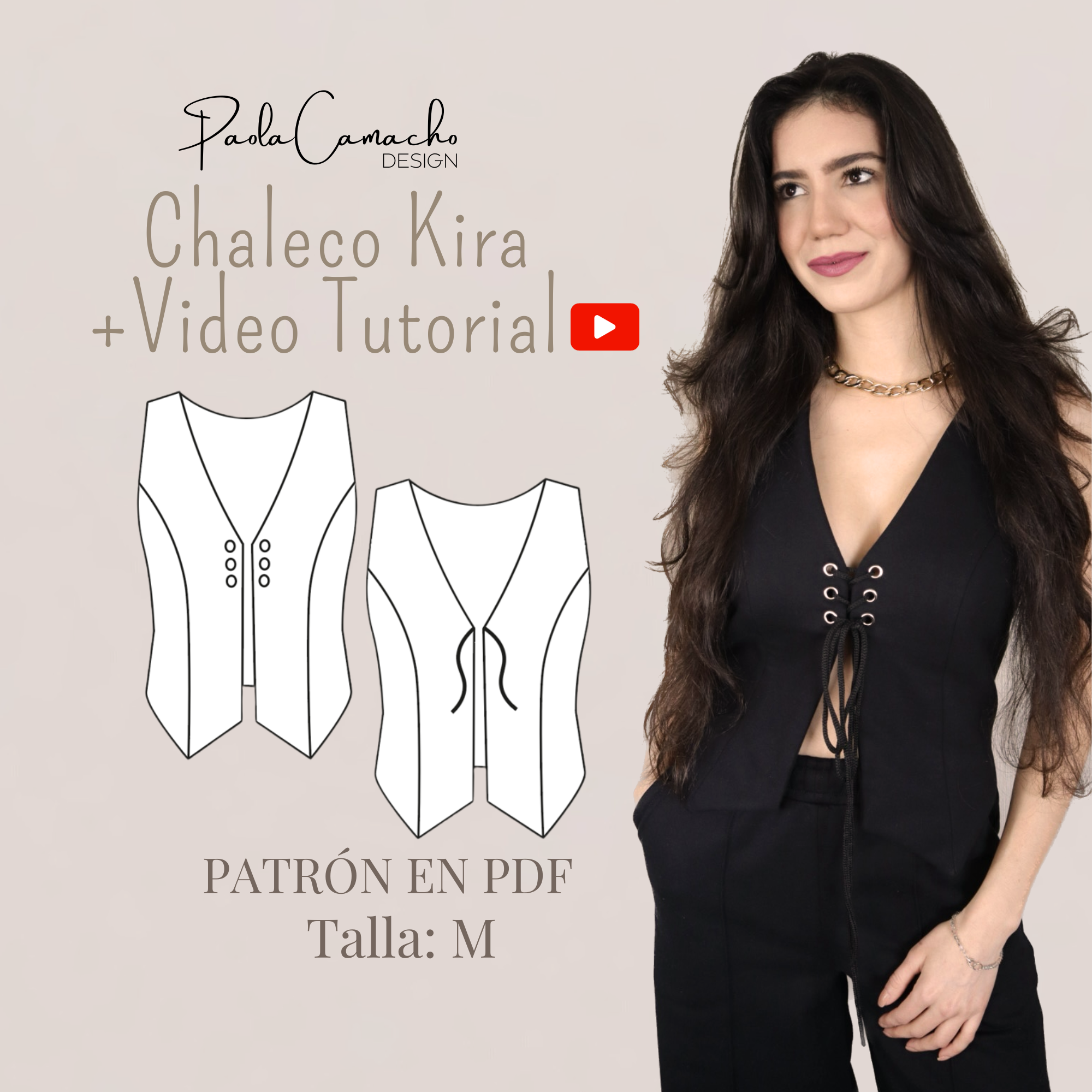 Patrón de Costura Chaleco Sastre - tallas M en PDF - Paola Camacho ...