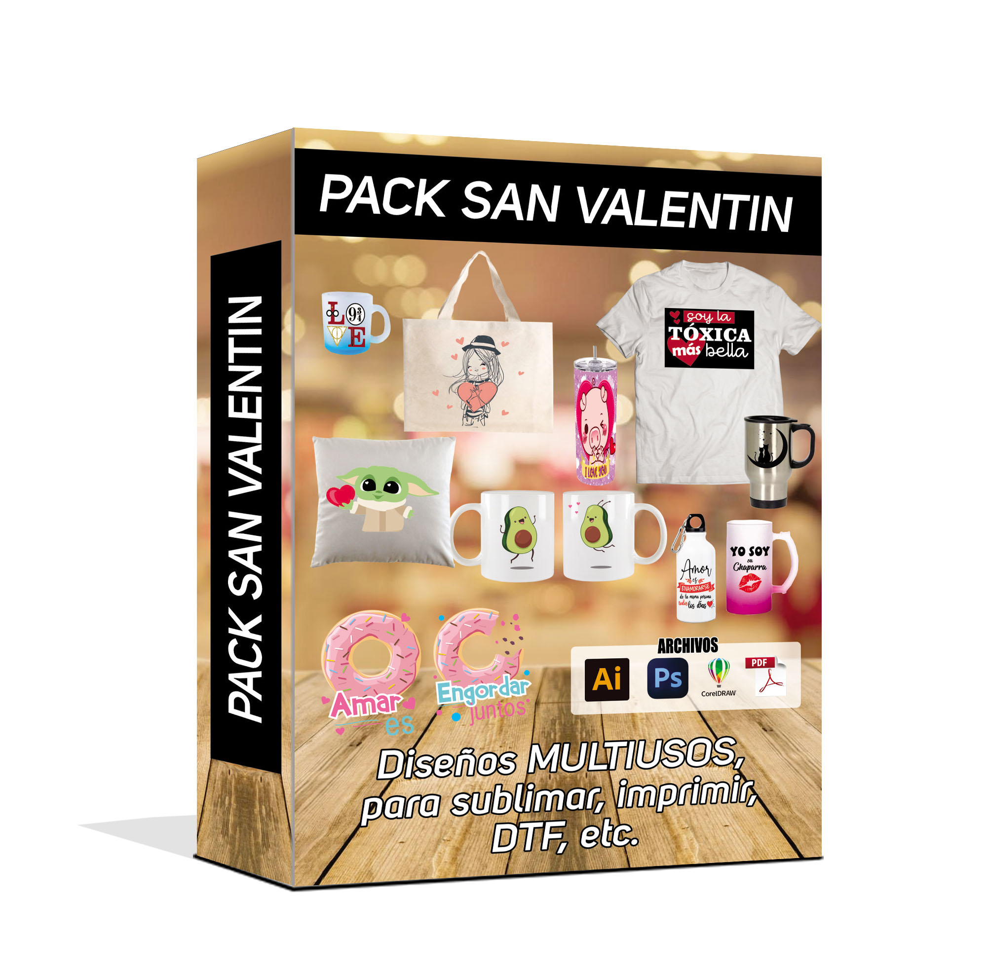 EL MEJOR PACK SAN VALENTIN (SUBLIMADO, SERIGRAFIA, DISEÑOS, ETC)