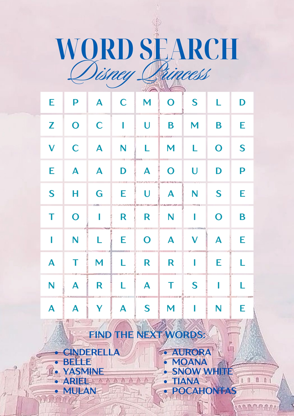 Disney Princess Word Search