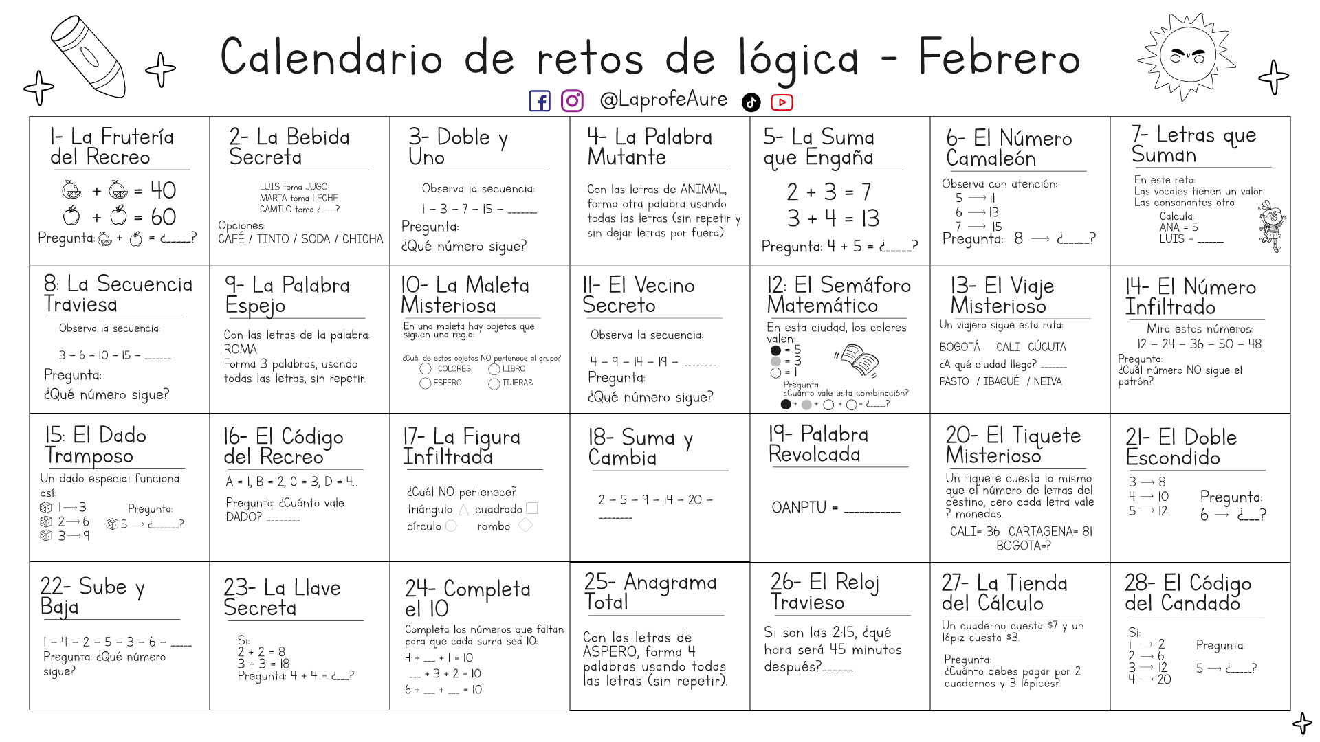 Calendario de Retos - Febrero - La profe Aure | Hotmart