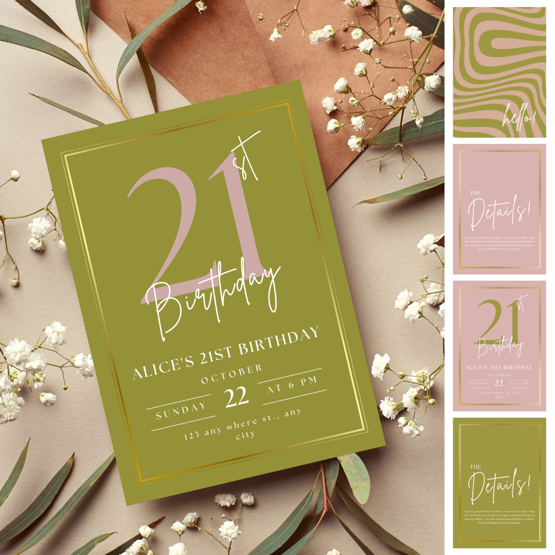 FANCY BIRTHDAY INVITATION GREEN AND PINK VERSIÓN CANVA´S TEMPLATE